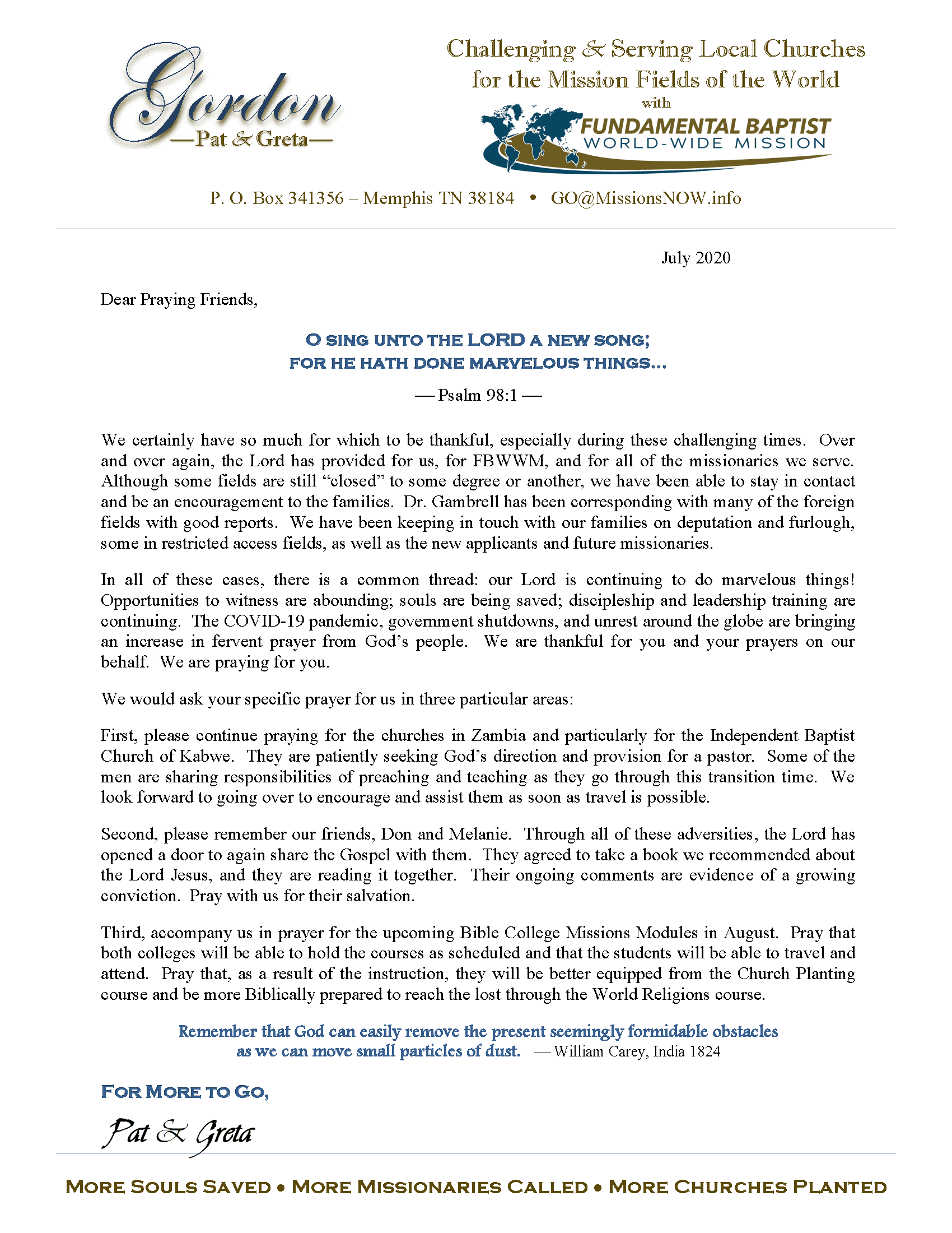 Prayer Letters & Updates | Missions NOW